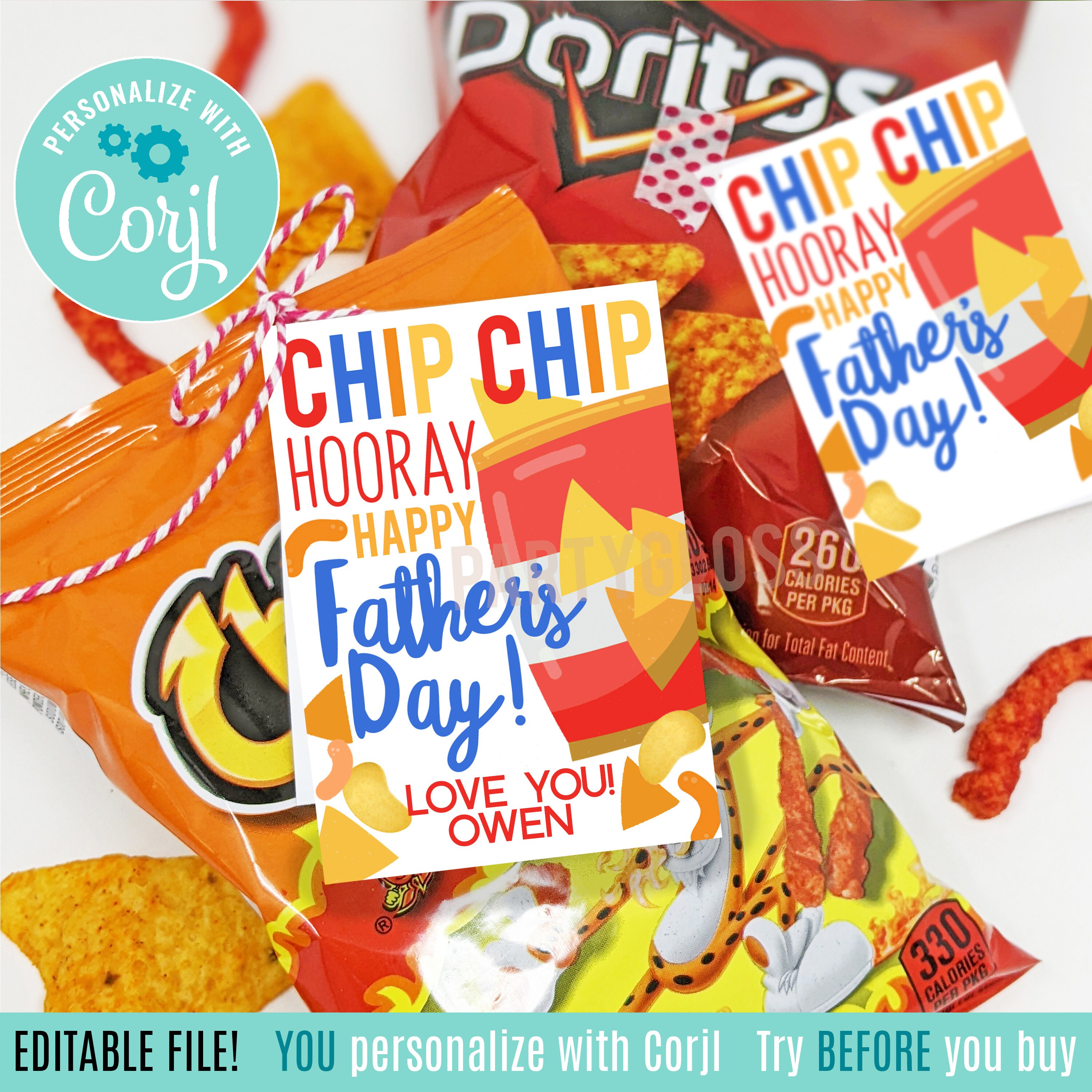 Editable Father's Day Printable Tags, Funny Dad Tag Chip Chip Hooray ...