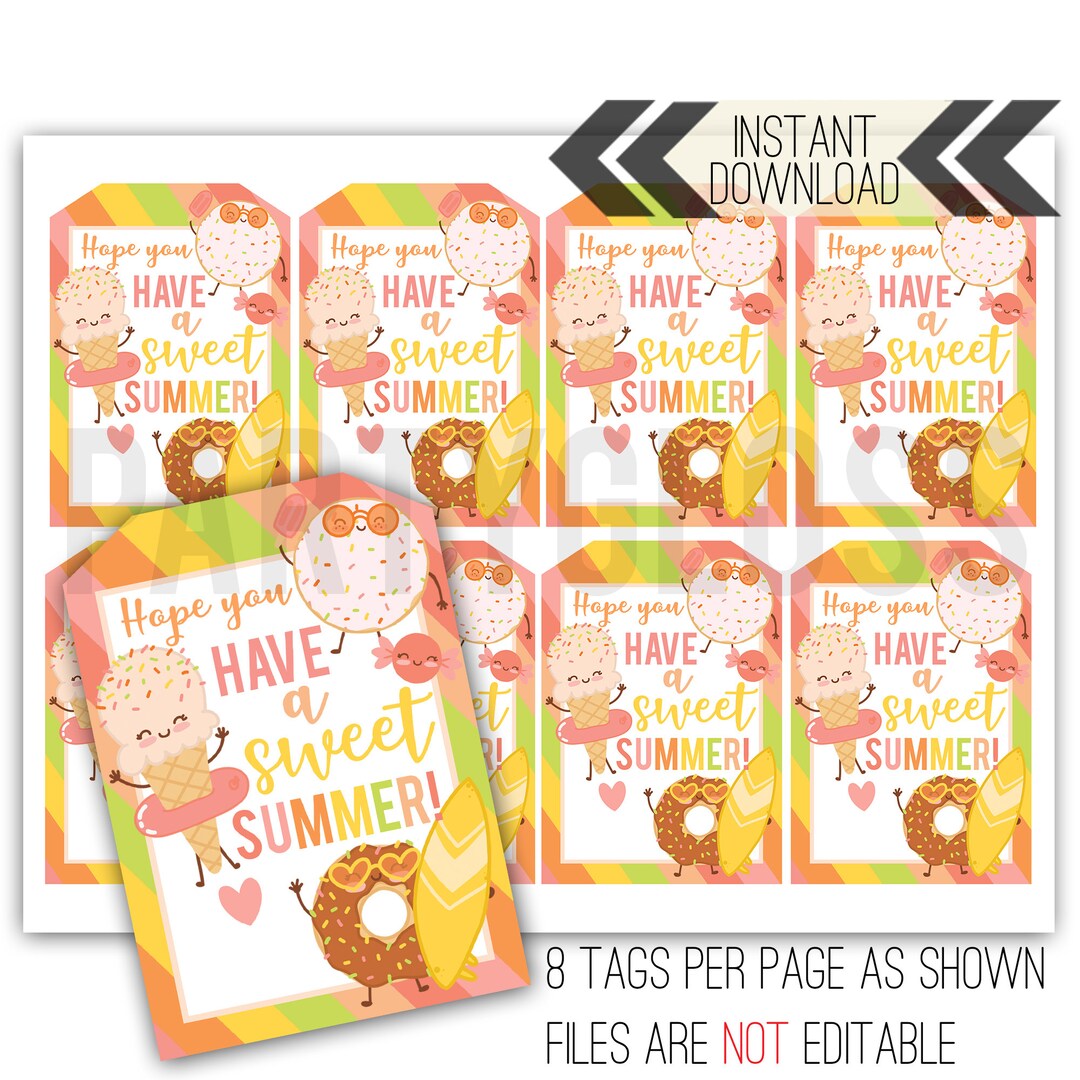 Sweet Summer Printable Gift Tags, Last Day of School Teacher ...