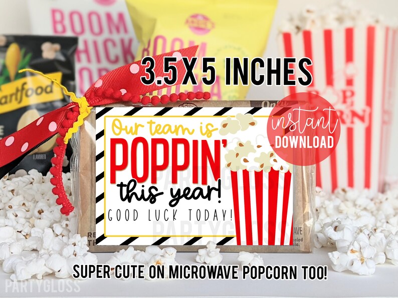 Good Luck Team Printable Tag Microwave Popcorn Card Sports - Etsy