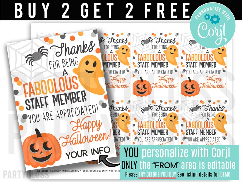 Editable Staff Member Appreciation Halloween Printable Gift Tags ...