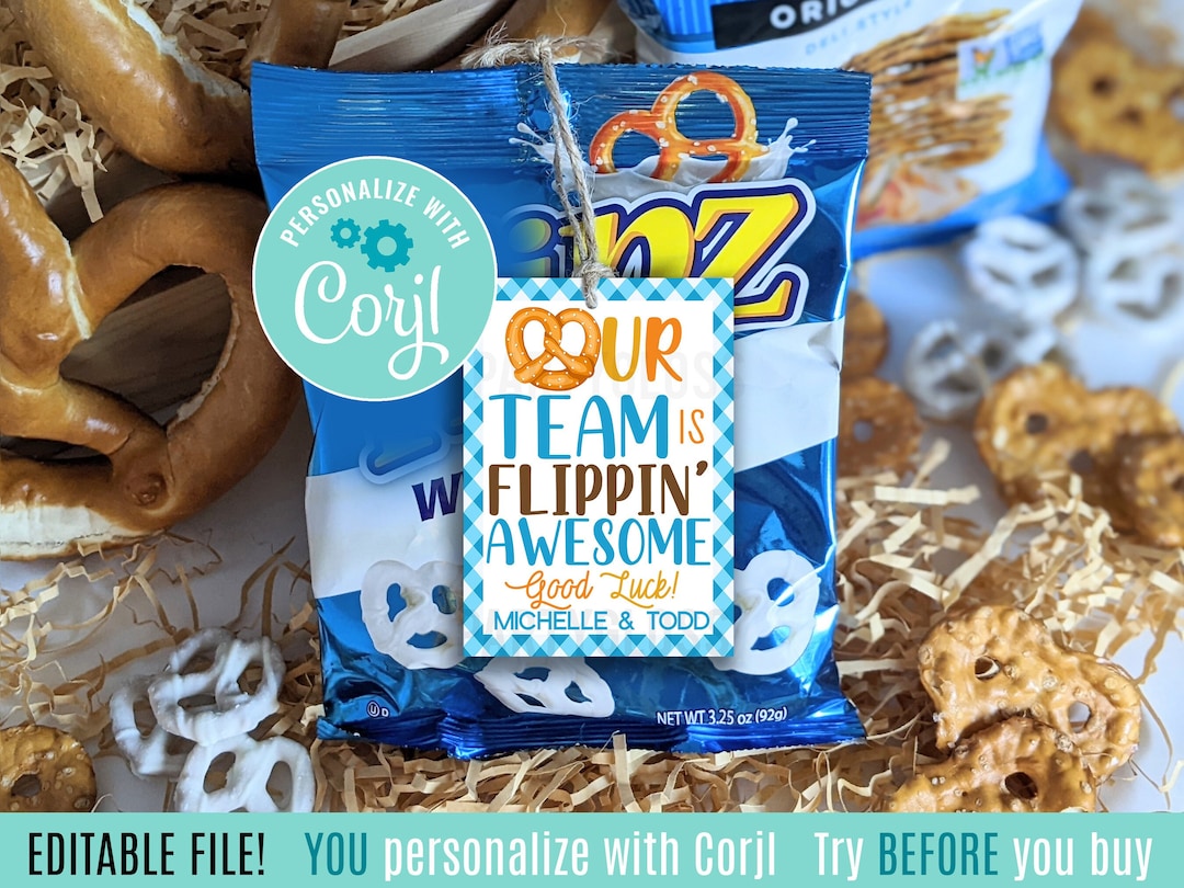 Editable Pretzel Team Appreciation Printable Gift Tags, Teammate Snack ...