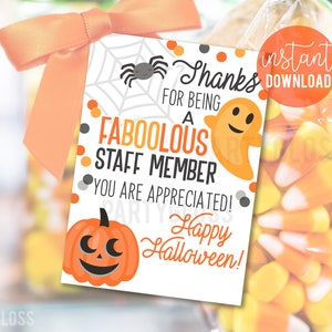Staff Member Appreciation Halloween Printable Gift Tags, Candy Tag ...
