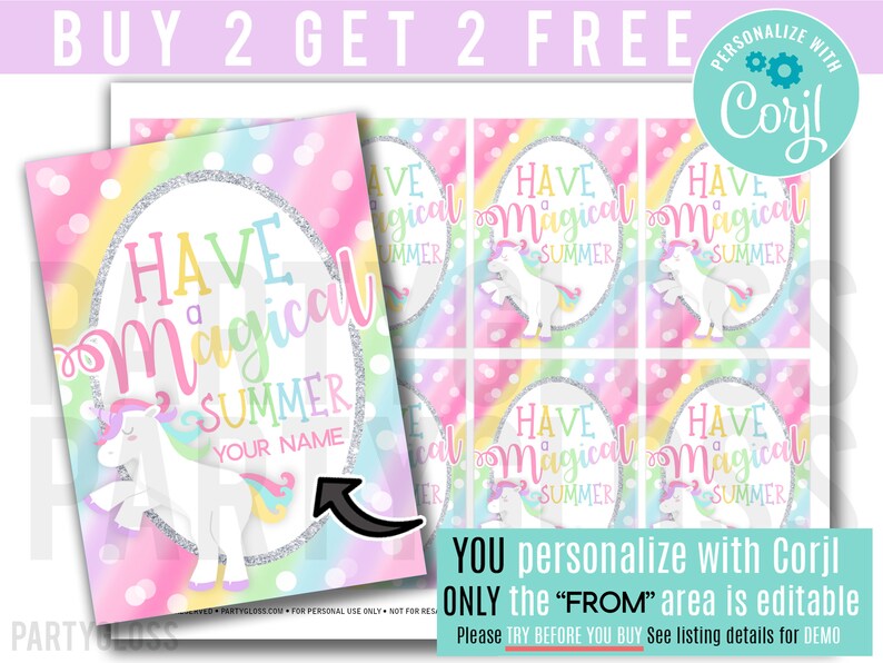 Editable Unicorn End of Year Printable Tags Have A Magical Summer ...