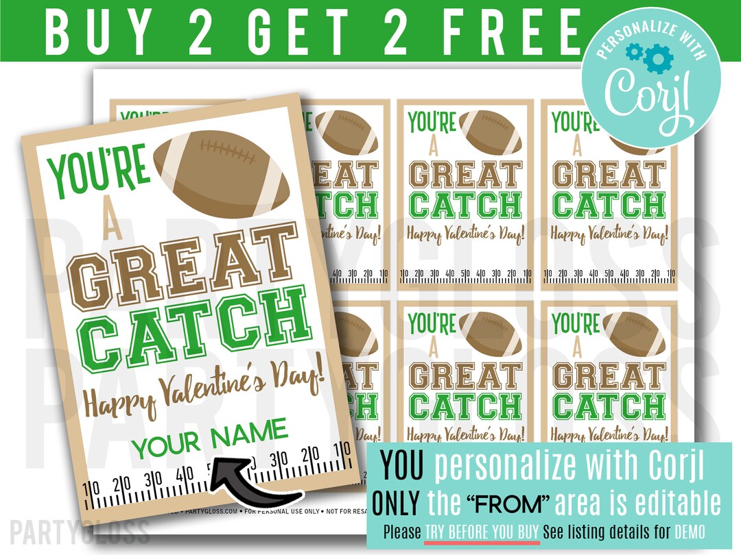 Editable Football Valentine's Day Printable Tags A Great Catch Teacher ...