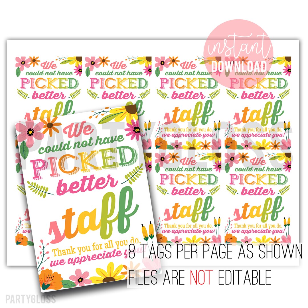 Staff Appreciation Printable Tag | Floral Flower Tags | Employee ...