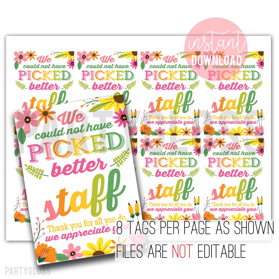 Staff Appreciation Printable Tag Floral Flower Tags - Etsy