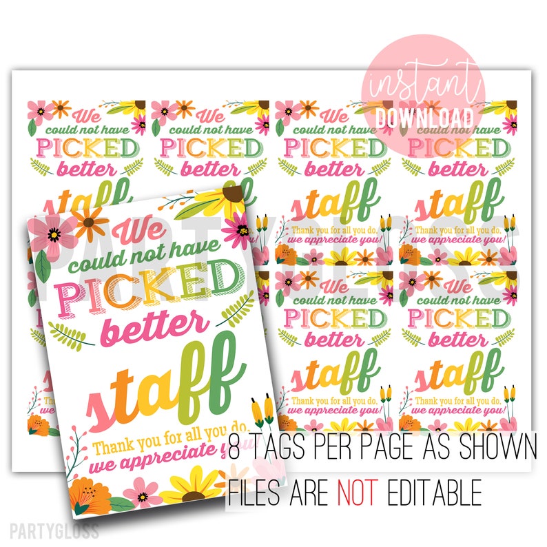 Staff Appreciation Printable Tag Floral Flower Tags - Etsy
