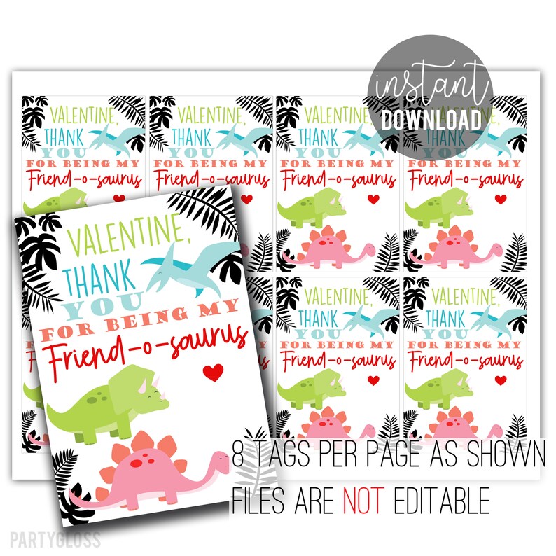 Valentine's Day Printable Tag Dinosaur Valentine - Etsy