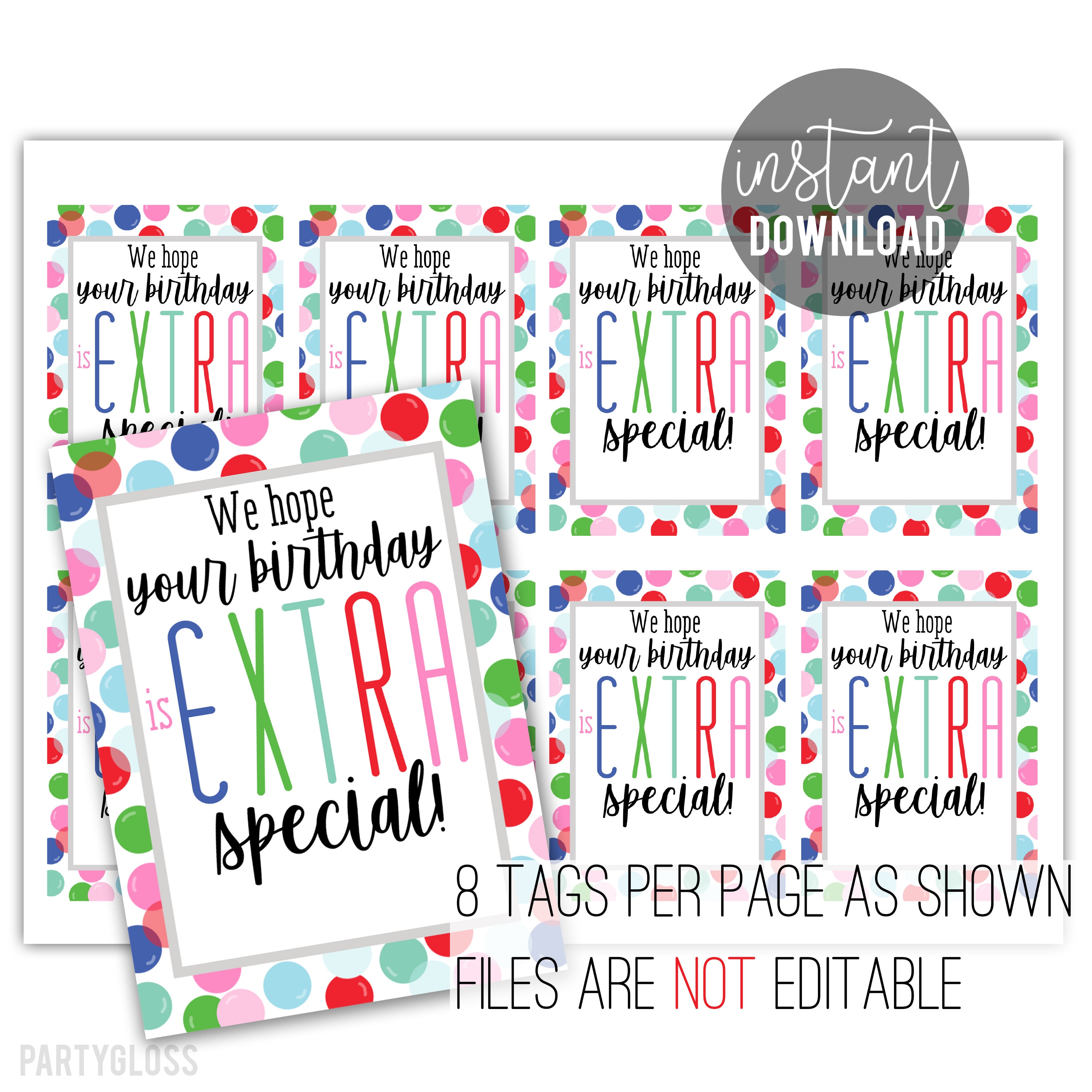 Extra Special Birthday Printable Favor Tags, Chewing Gum Tag Birthday ...