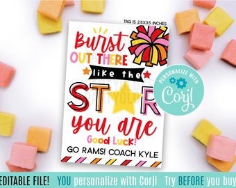 Cheer Star Printable Gift Tags Burst Out There Like the Star You Are ...