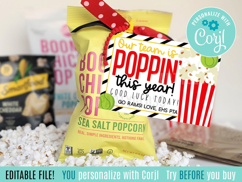 Editable Tennis Popcorn Printable Gift Tags, Our Team is Poppin' This ...