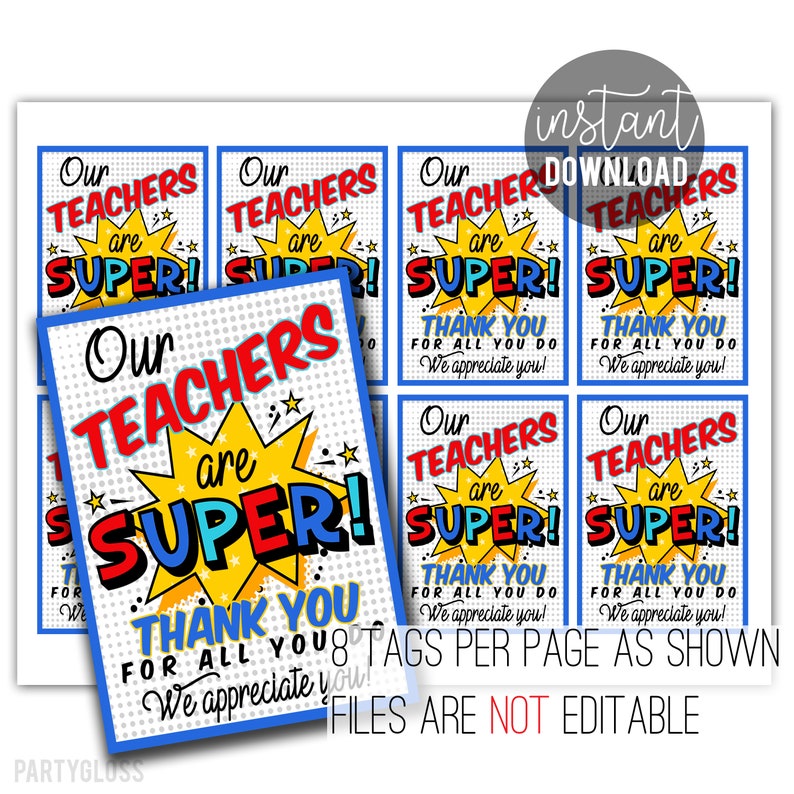 Teacher Appreciation Printable Tag Super Hero Tags Teacher - Etsy
