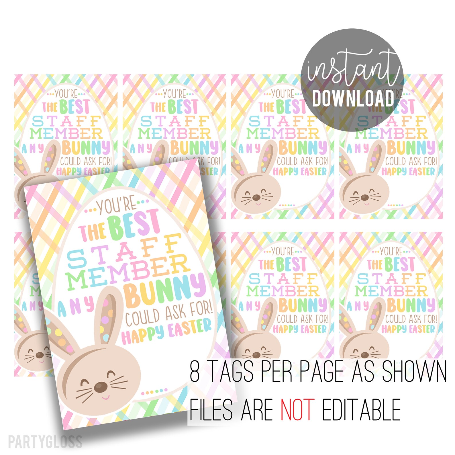 Bunny Printable Tags Happy Easter Tag Staff Member - Etsy