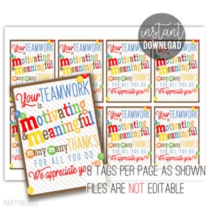 Teamwork Employee Appreciation Printable Gift Tags, Employee MM Candy ...