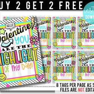 Valentine's Day Printable Tags Neon Highlight of My Day Valentine Class ...