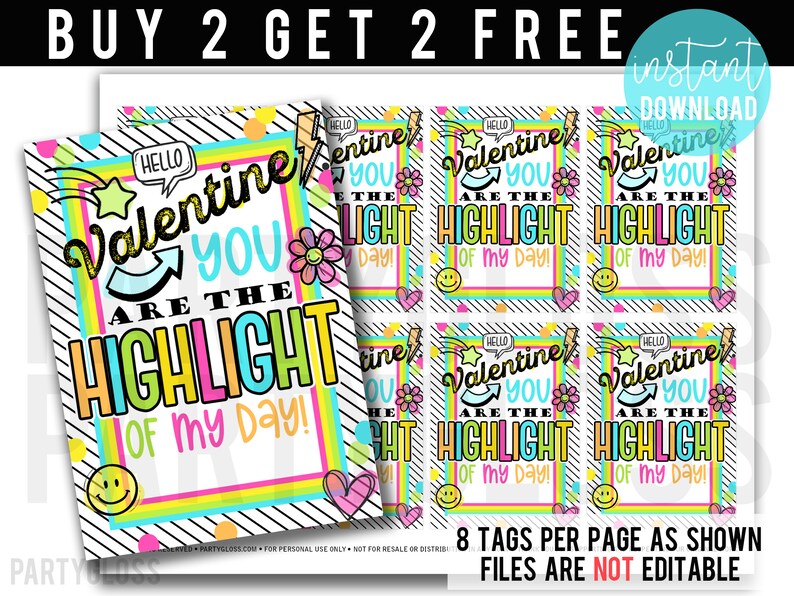 Valentine's Day Printable Tags Neon Highlight of My Day - Etsy
