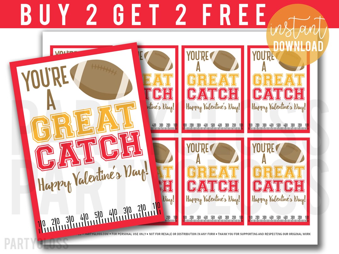 Football Valentine's Day Printable Tags You're A Great Catch Teacher ...