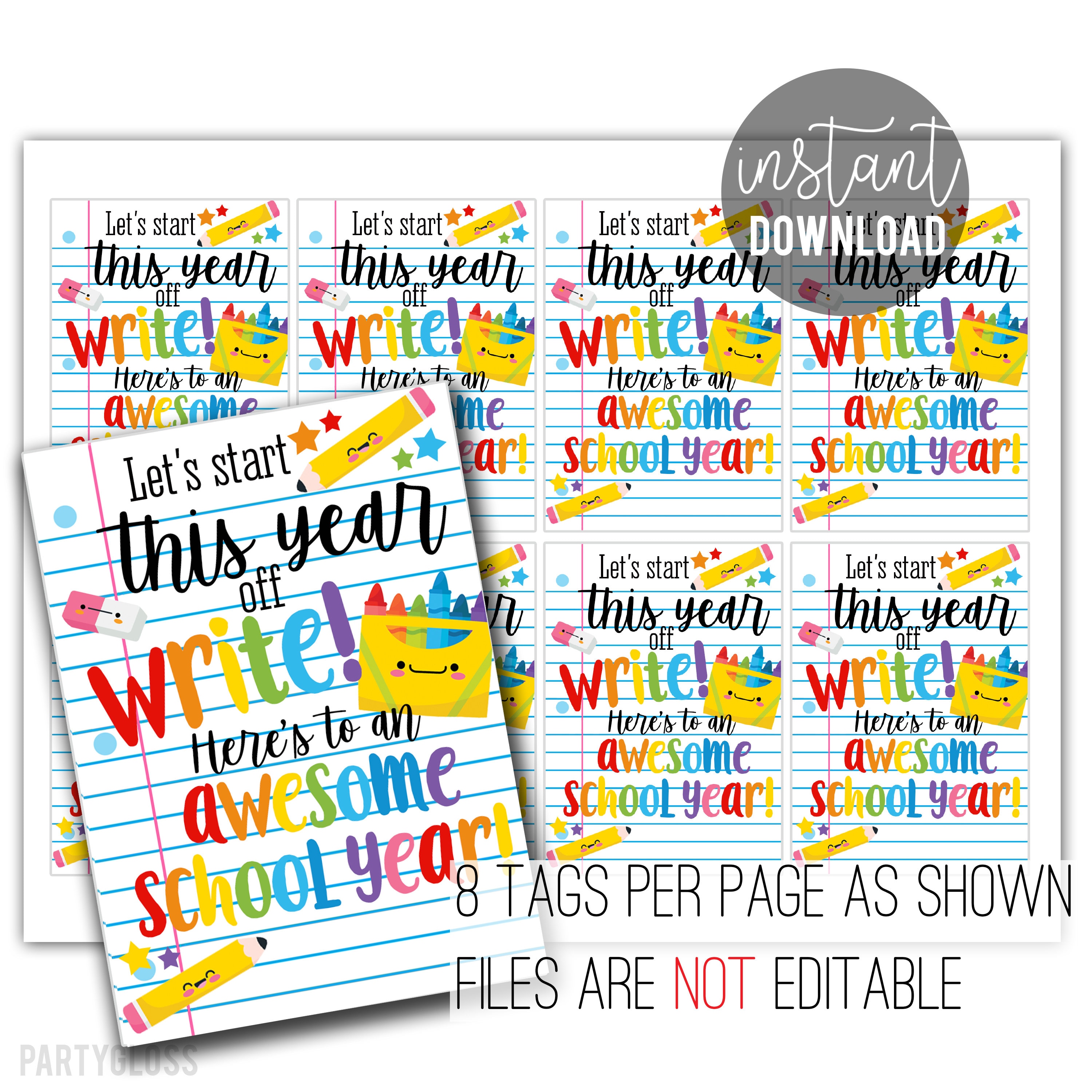 Back to School Printable Gift Tags Let's Start This Year off Write ...