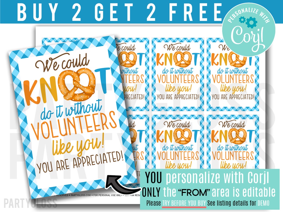 Editable Pretzel Volunteer Appreciation Printable Tag - Etsy