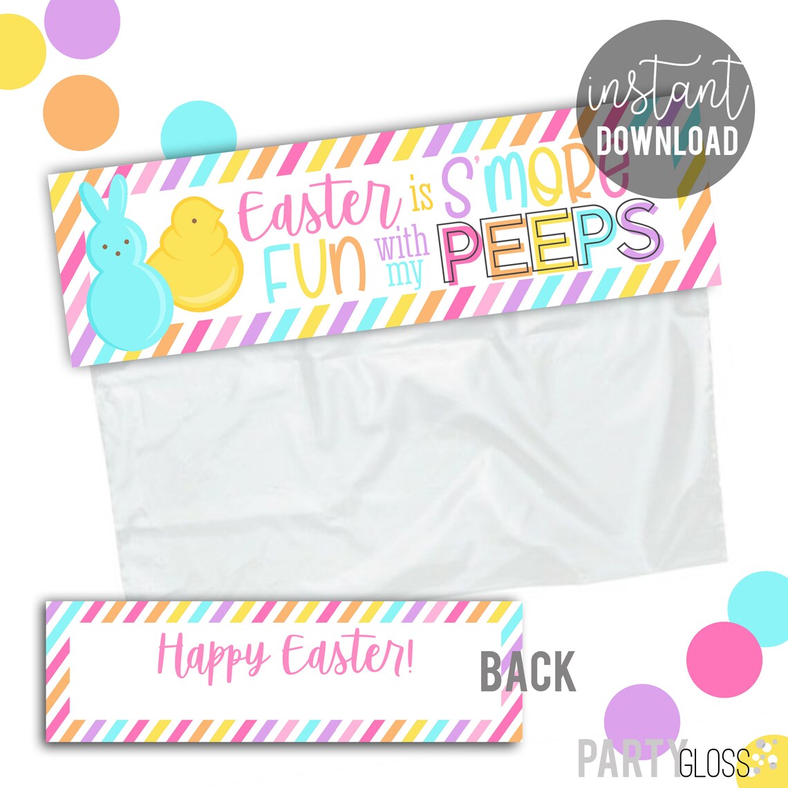 S'mores Peeps Printable Bag Toppers Happy Easter Tag - Etsy