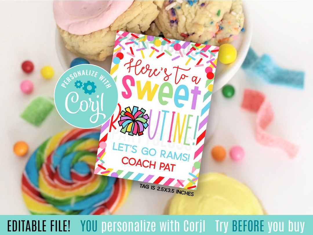 Editable Cheer Here's to A Sweet Routine Printable Gift Tags, Good Luck ...