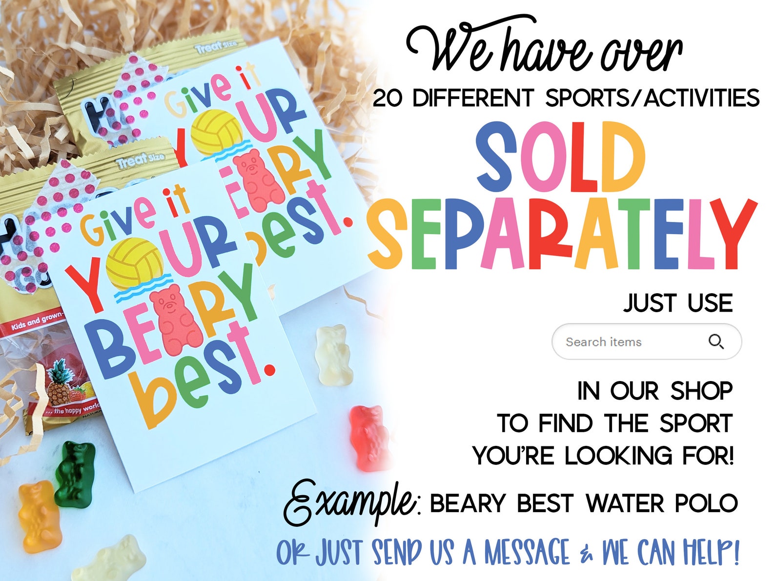 Editable Softball Give It Your Beary Best Good Luck Printable Gift Tags ...