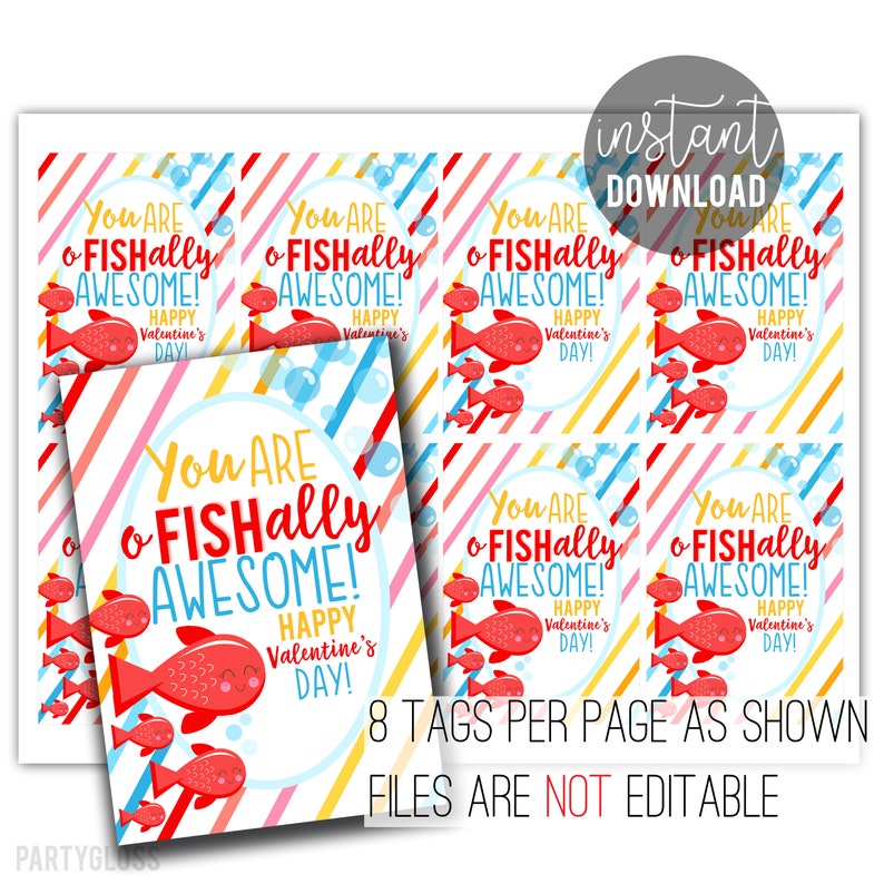 Fish Valentine's Day Printable Tag Swedish Valentine | Etsy