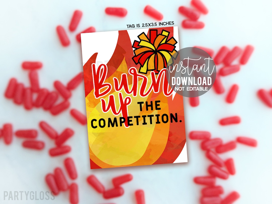 Cheer Burn up the Competition Printable Gift Tags, State Tournament ...