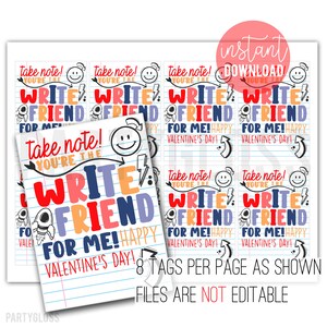 Write Friend Valentine's Day Printable Tags Pencil Pen Take Note Pad ...