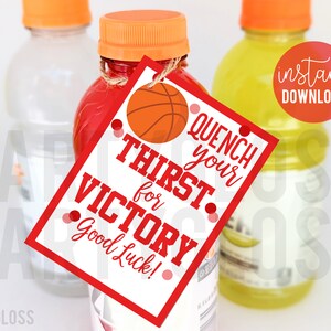Red Basketball Good Luck Printable Tags, Quench Your Thirst for Victory ...