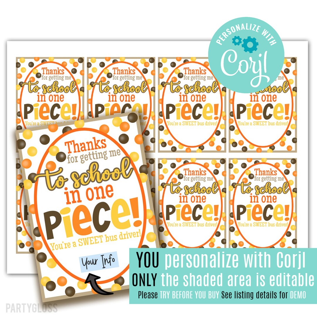 Editable Bus Driver Appreciation Printable Tag | Carpool Gift Tag | Bus ...