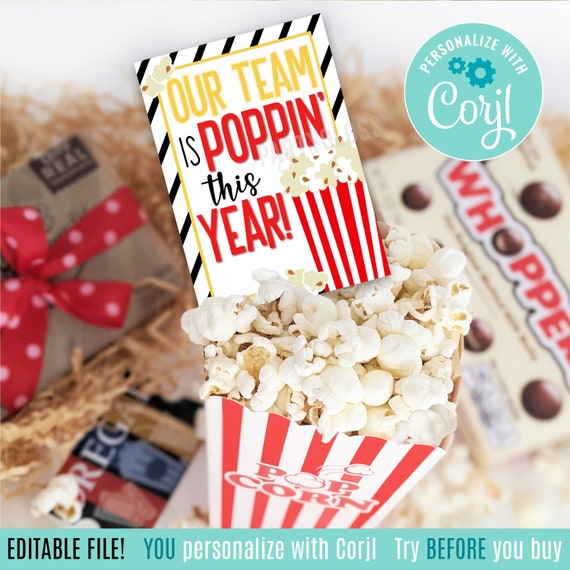 Editable Our Team is Poppin' Printable Popcorn Tag Red - Etsy