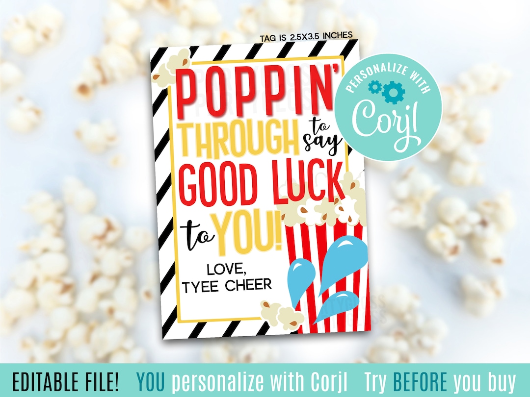 Editable Swimming Popcorn Good Luck Printable Gift Tags, Popping Poppin ...