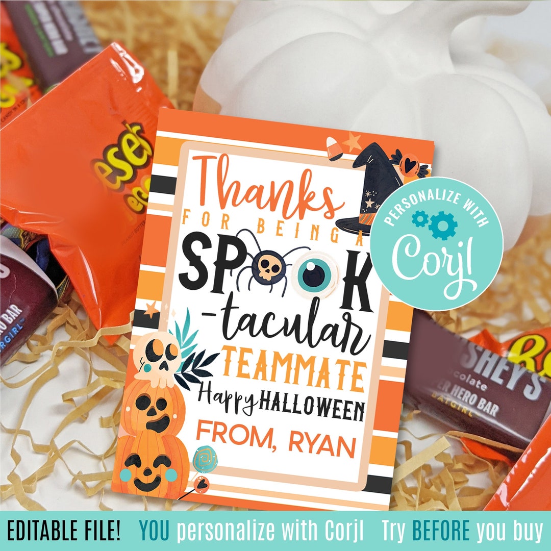 Editable Halloween Teammate Appreciation Printable Gift Tags, Team ...