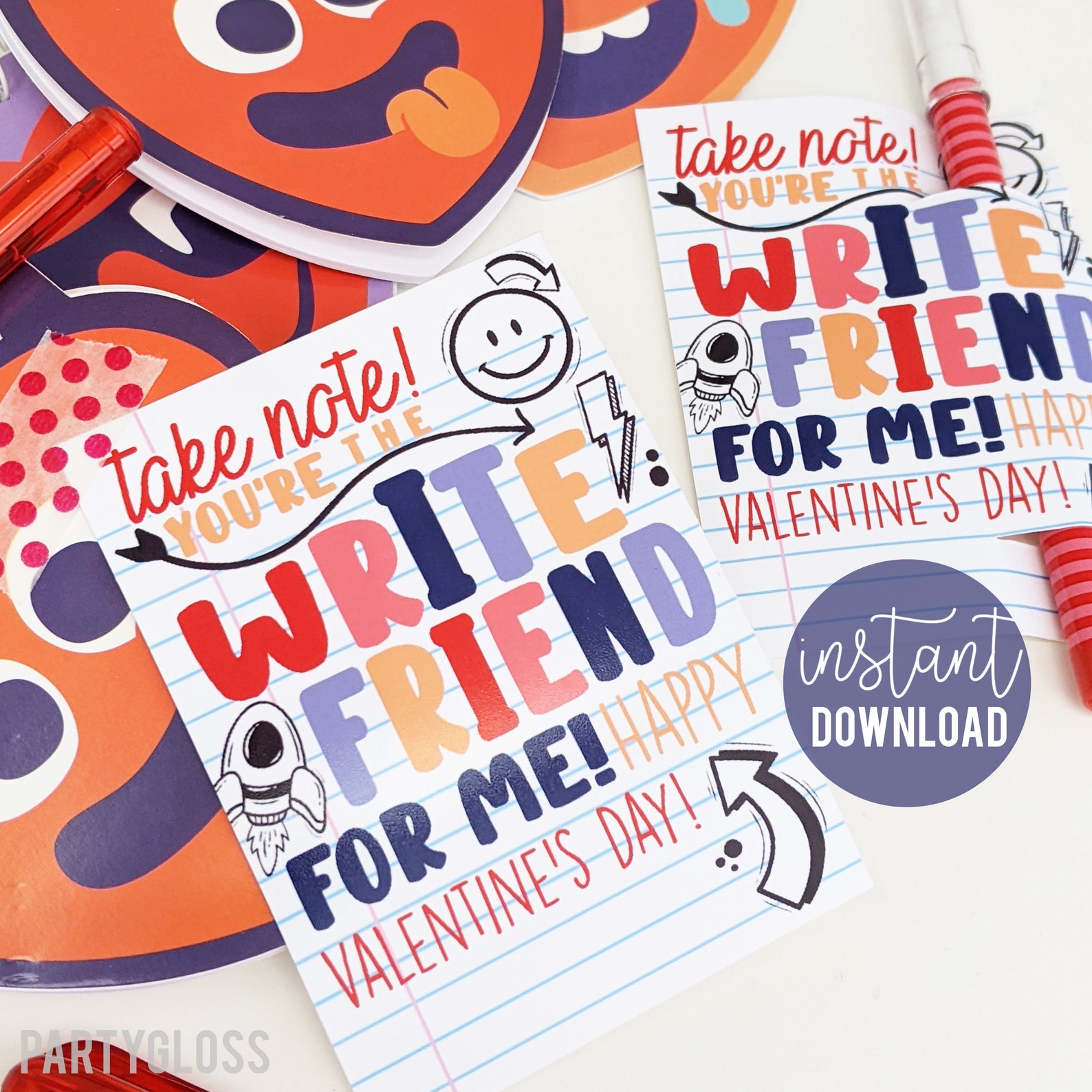 Write Friend Valentine's Day Printable Tags Pencil Pen - Etsy