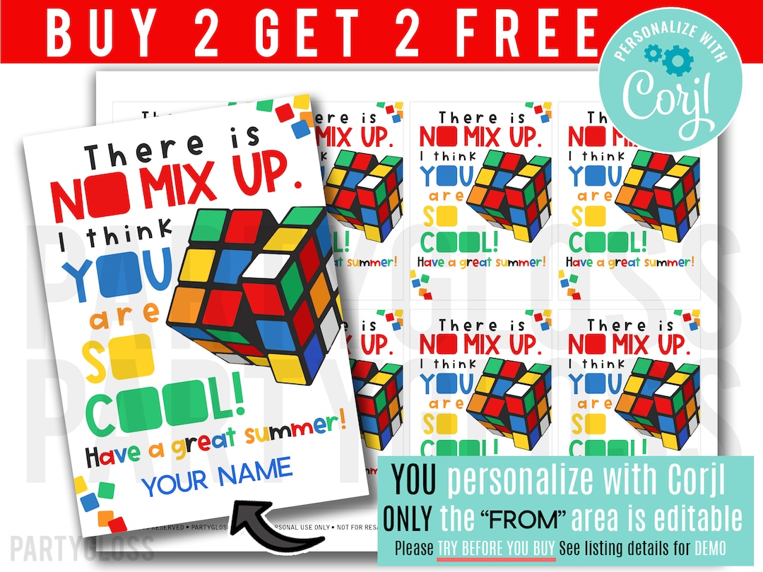 Editable Puzzle Cube End of the Year Printable Tags, Non Food, No Mix ...