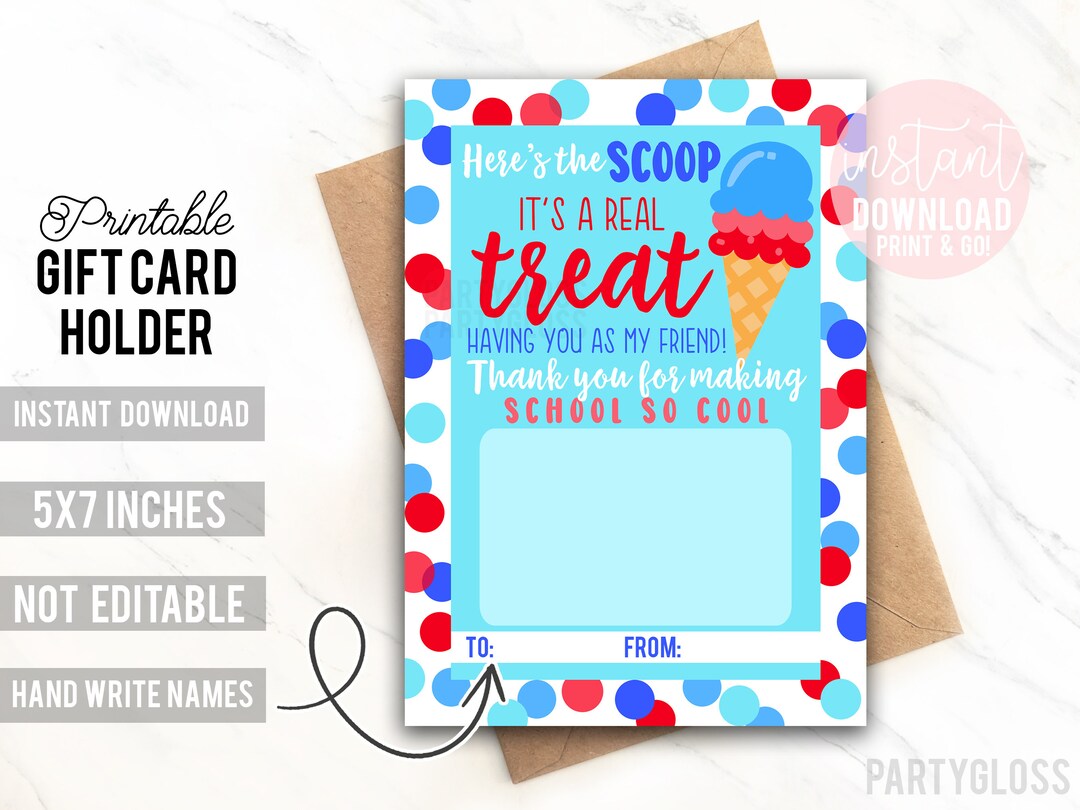 Friend Ice Cream Printable Gift Card Holder Here's the - Etsy