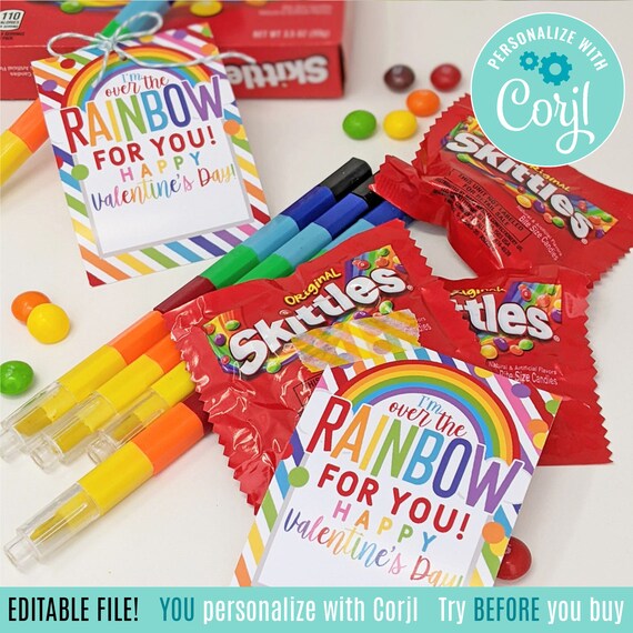 Editable Rainbow Valentine's Day Printable Tag Skittles - Etsy