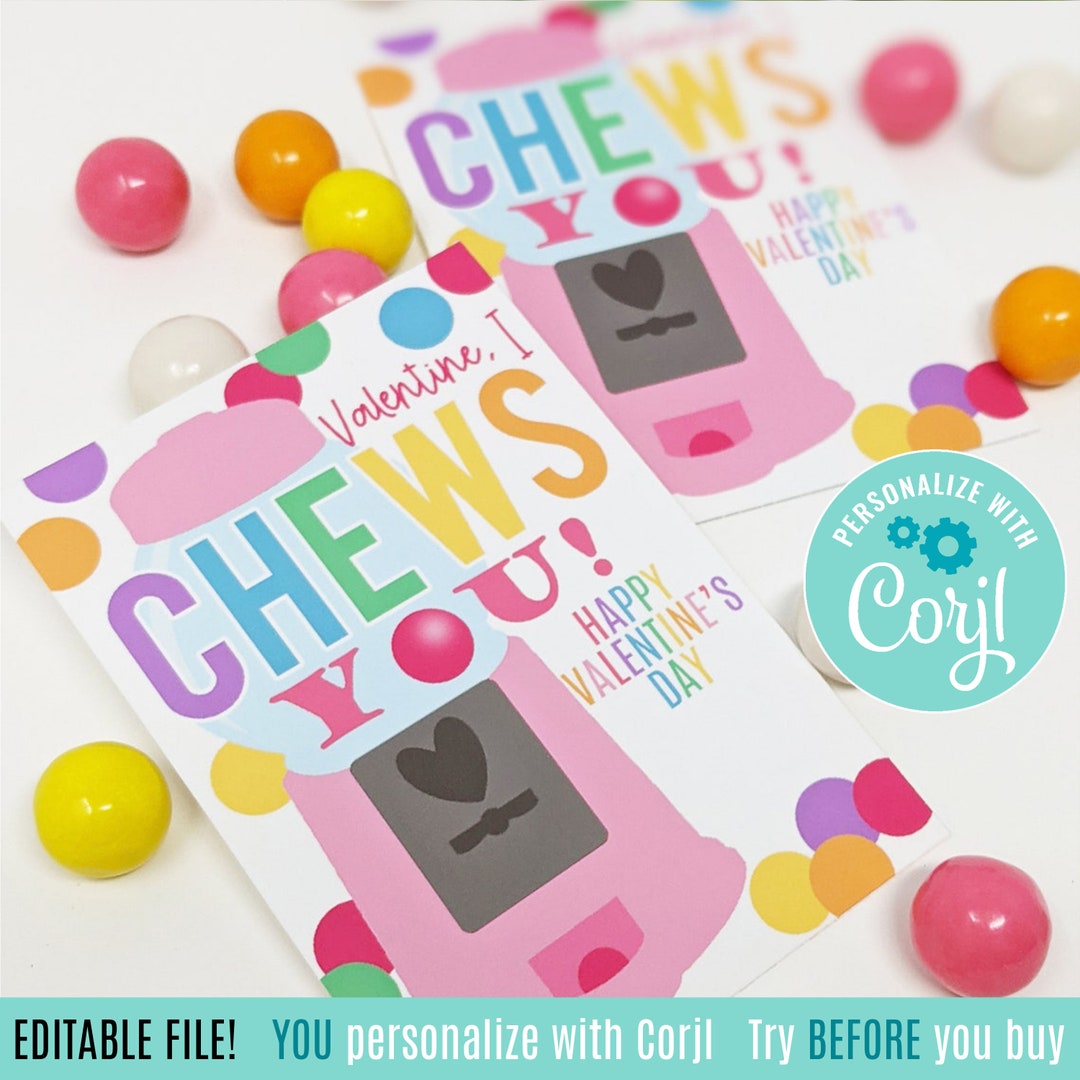 Editable Gumball Valentine's Day Printable Tags Gum - Etsy