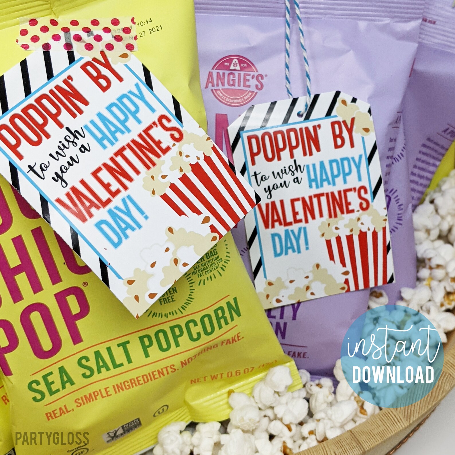 Popcorn Valentine's Day Printable Tag Poppin' by - Etsy