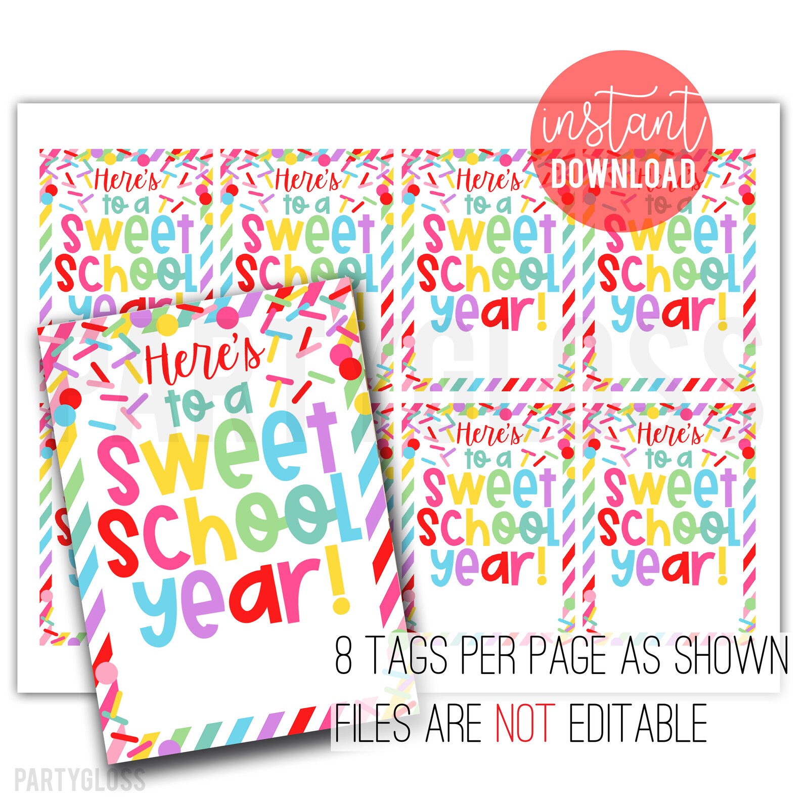 Here's to A Sweet Year Back to School Printable Gift Tags First Day of ...