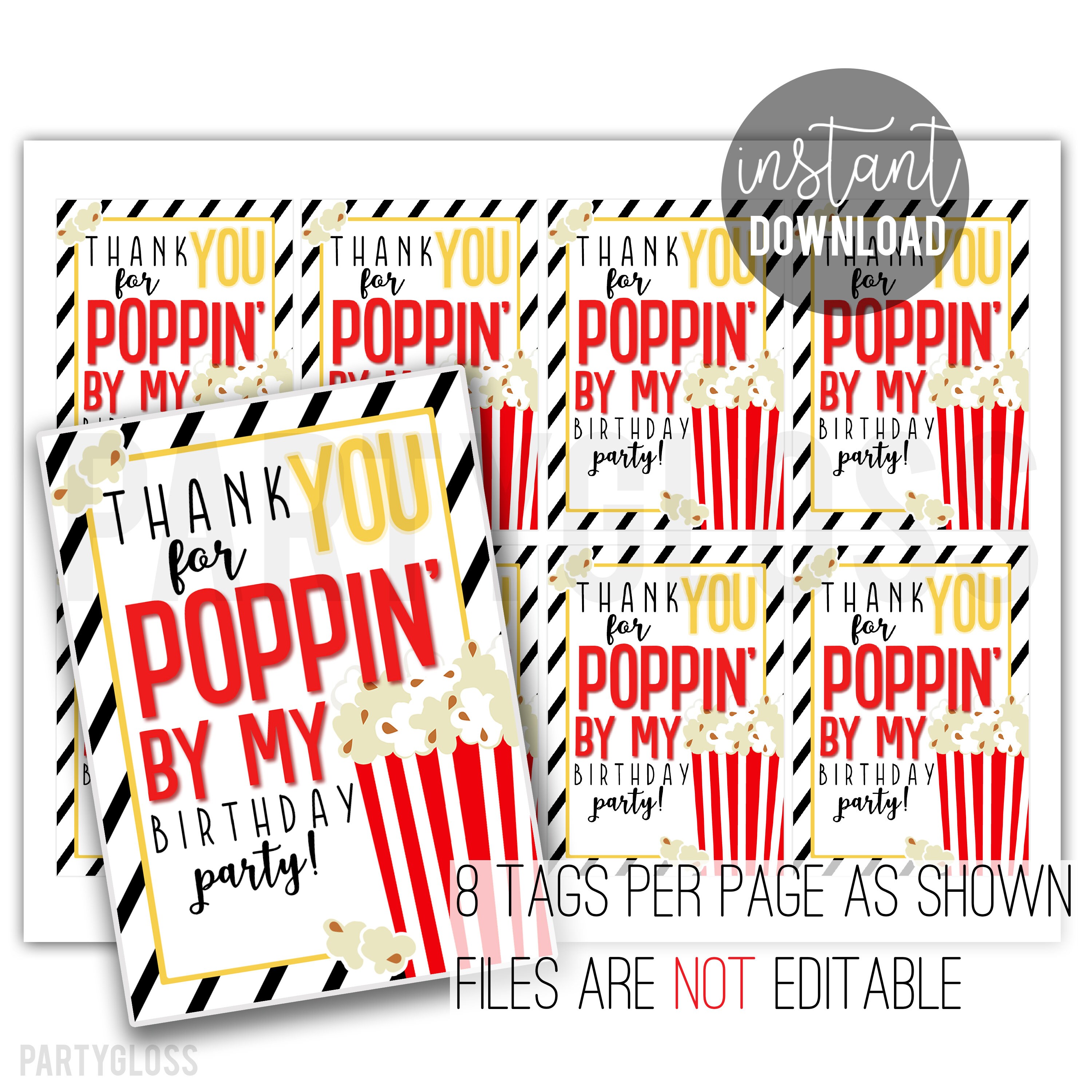 Popcorn Party Favor Tag Popcorn Printable Thank You Tag - Etsy