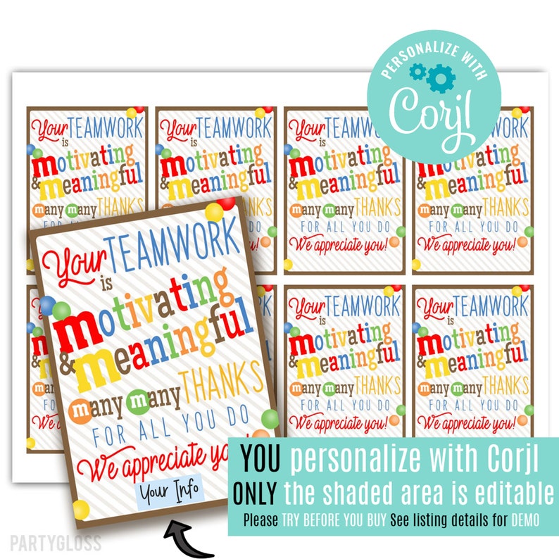 Editable Teamwork Appreciation Printable Gift Tags MM Candy Employees ...
