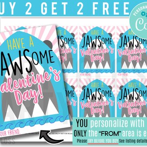 Editable Shark Valentine's Day Printable Tags Pink Blue Jawsome Girl ...