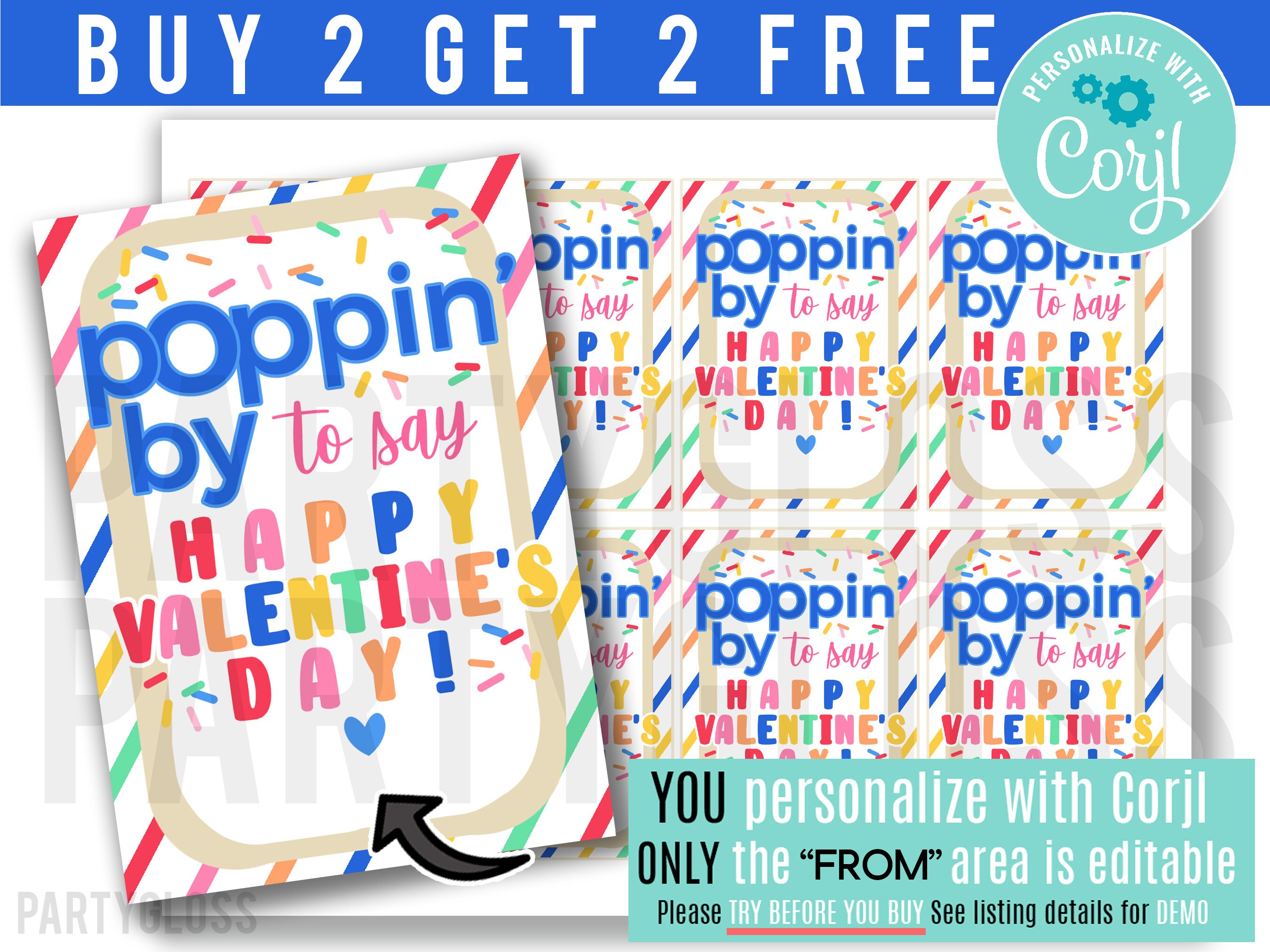 Editable Poppin by Valentine's Day Printable Tags , Pastry Pop by ...