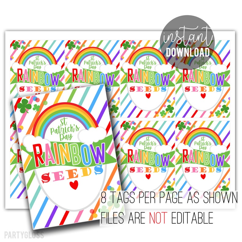 St. Patrick's Day Printable Tags Rainbow Seeds Tag - Etsy