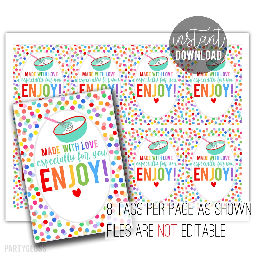 Made With Love Printable Gift Tags, Baked Goods Tag Modern Cookie Theme ...