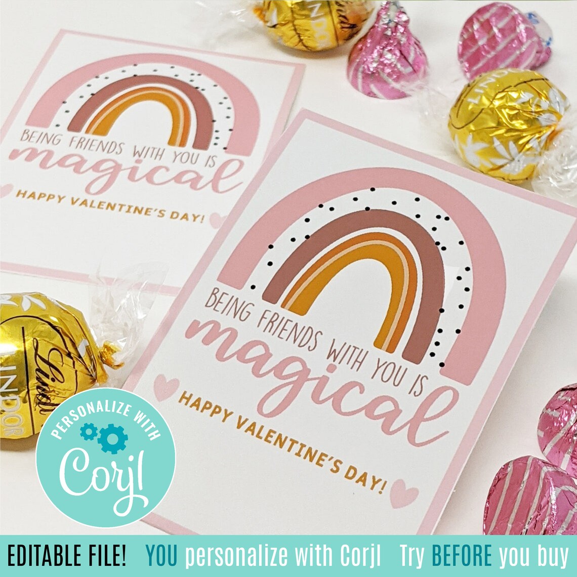 Editable Boho Rainbow Valentine's Day Printable Magical | Etsy