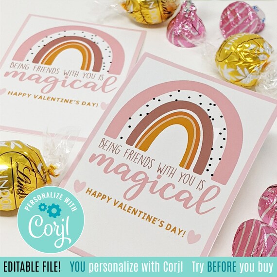 Editable Boho Rainbow Valentine's Day Printable Magical | Etsy