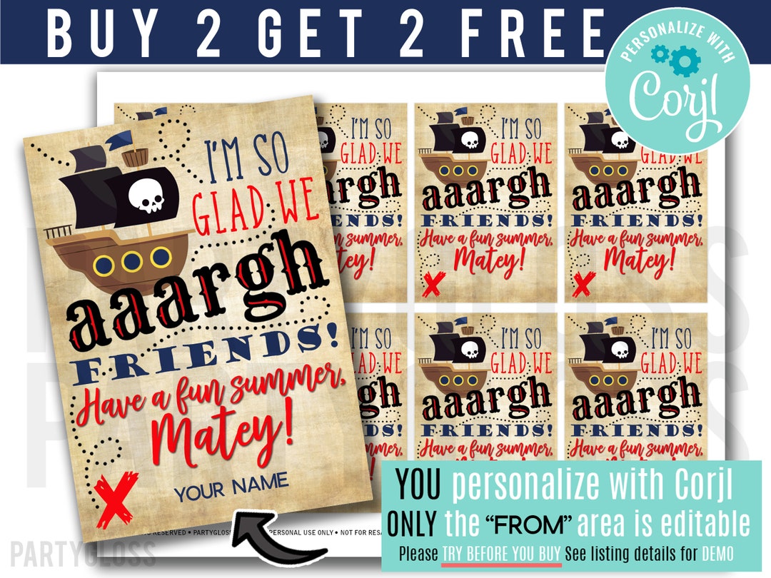 Editable Pirate End of Year Printable Tags, so Glad We Are Friends ...